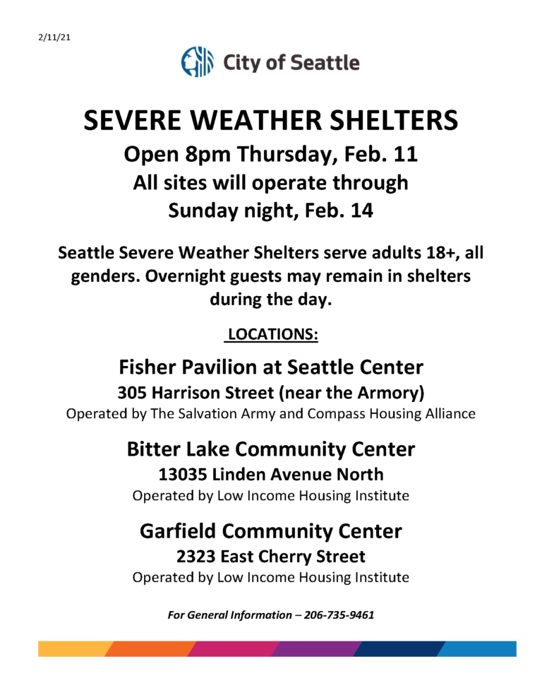 City of Seattle Opens Severe Weather Shelters at Bitter Lake and ...